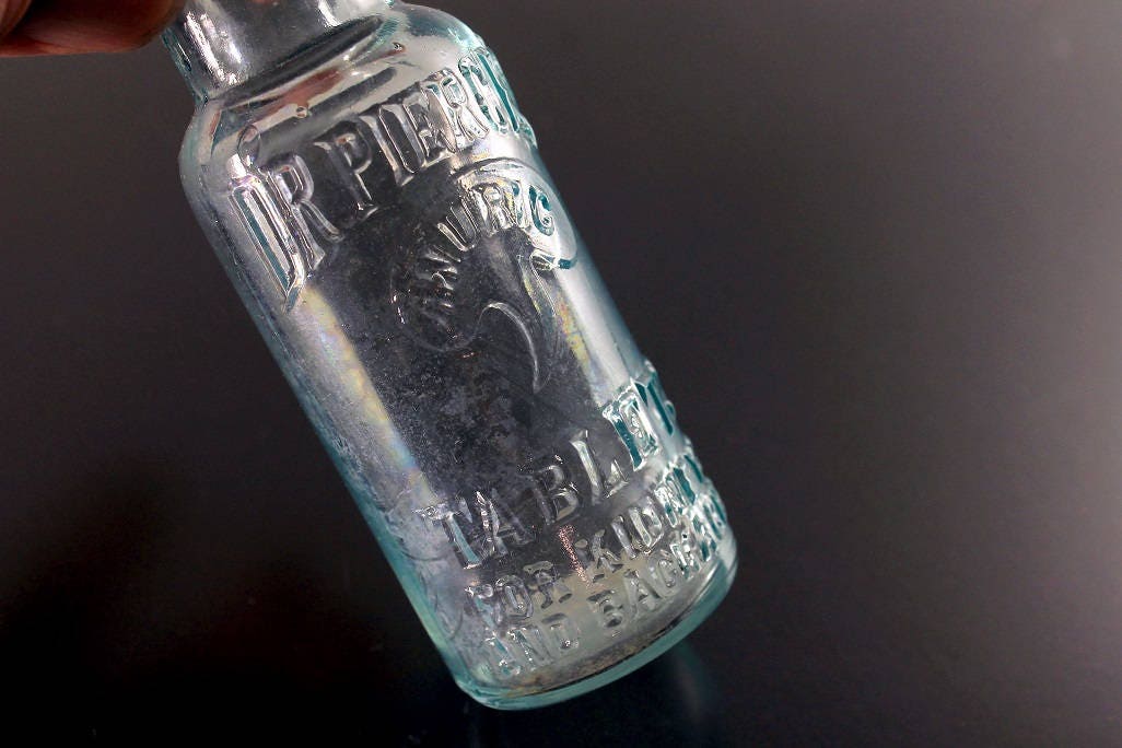 Antique Bottle, Dr. Pierce's Anuric Tablets, Aqua, Circa 1914, Quack Medicine Bottle ...