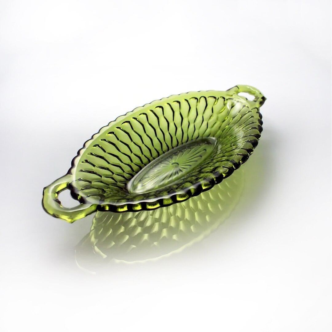 Oval Pickle Bowl, Indiana Glass, Honeycomb Green, Handled Bowl, Pressed ...