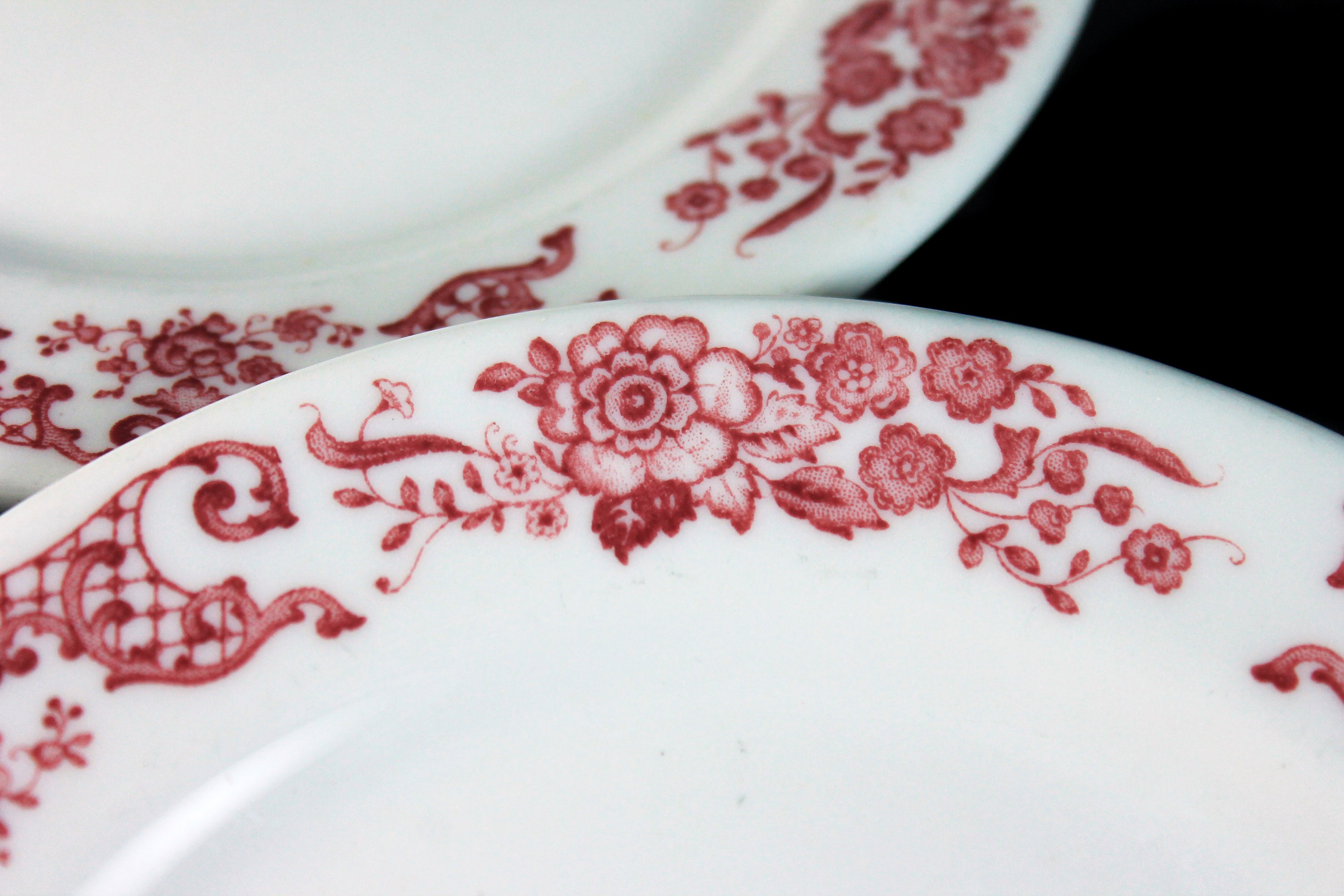 Salad Plates, Syracuse China, Restaurant Grade, Red Floral, Set of 6 ...