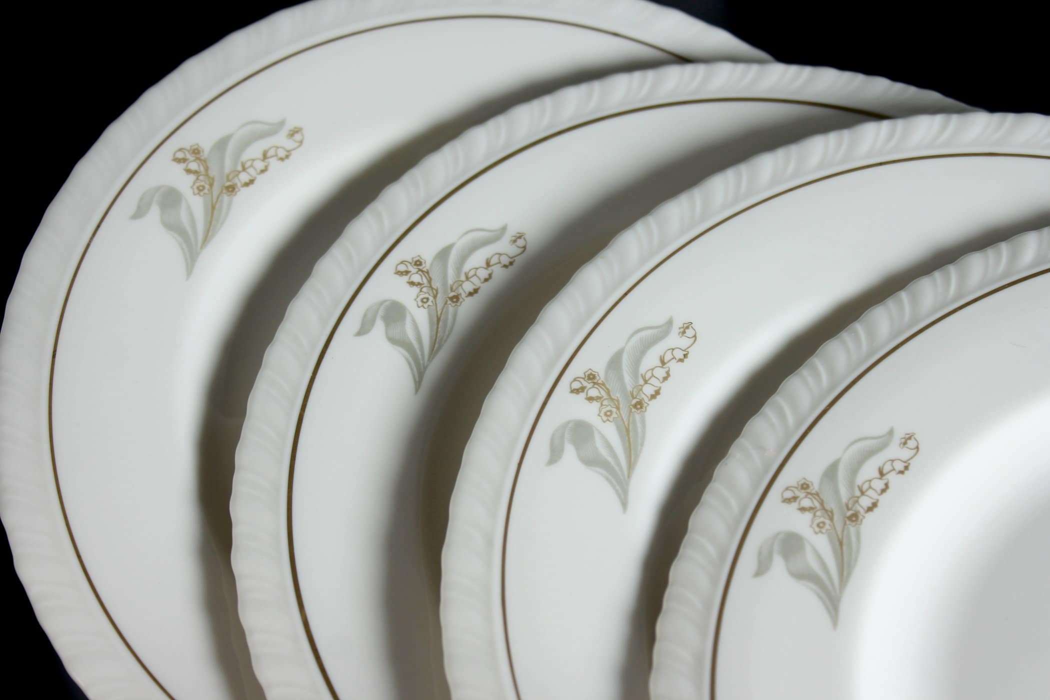 Salad Plates, Hanover Fine China, Enchantment, Lily of the Valley, Set of 4