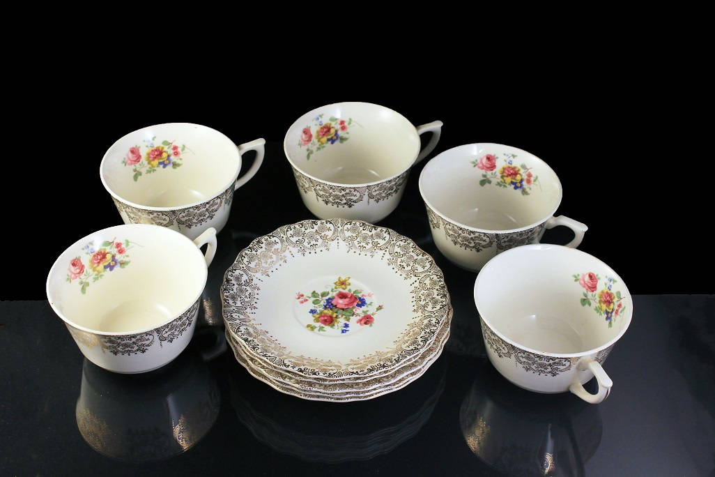 Cups and Saucers, Canonsburg Pottery Company, Set of 5, Warranted 22 ...