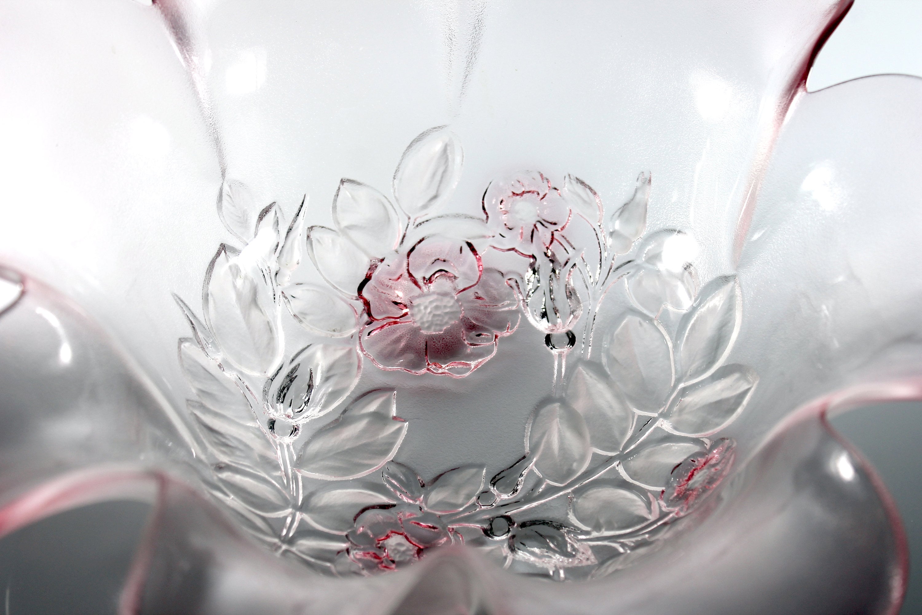 Mikasa Rosella Hostess Bowl Pink Floral Centerpiece Discontinued Tware Frosted Glass