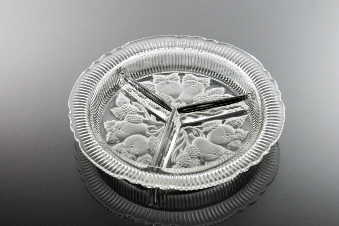 Three Section Divided Bowl Imperial Glass Intaglio Fruit | Etsy