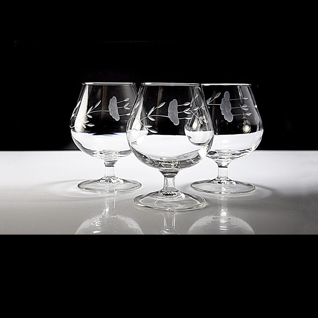 Princess House Heritage Brandy Snifters (set of 3) - Etched Floral ...