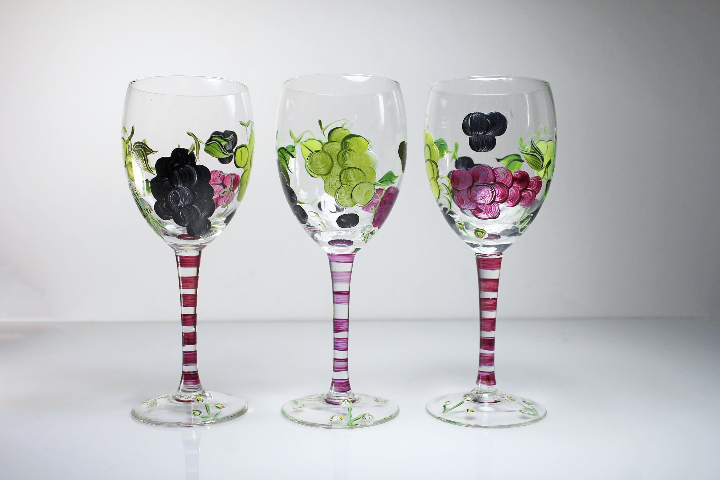 Hand Painted Wine Glasses, Home Essentials Vintage, Set of 3, Barware ...