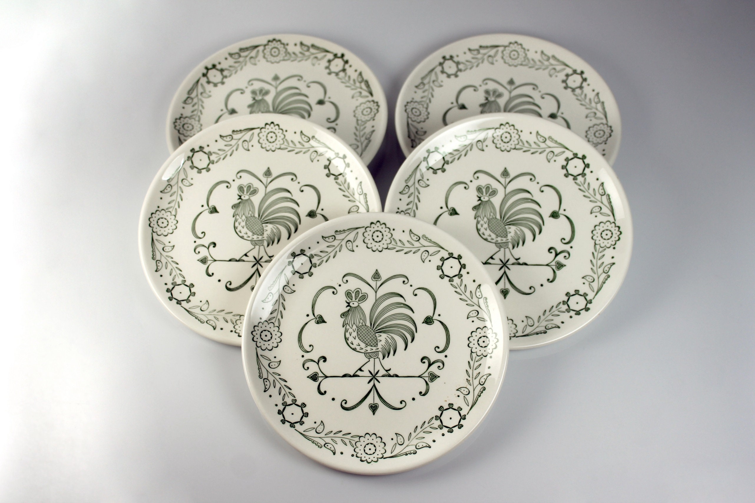 Bread and Butter Plates, Scio Pottery, Provincial, Set of 5, Green ...
