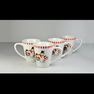 Coffee Mugs, Trisa Dinnerware, Set of 4, Snowman Family, Winter and ...