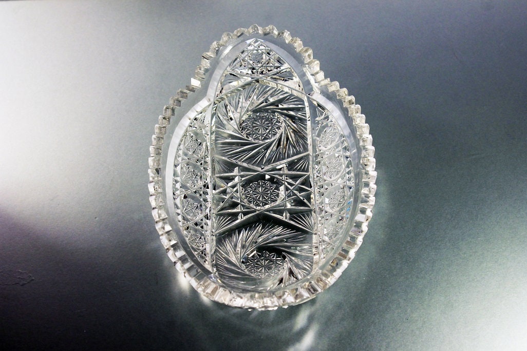 American Brilliant, Crystal Relish Dish, Antique, Oval, Cut Glass ...