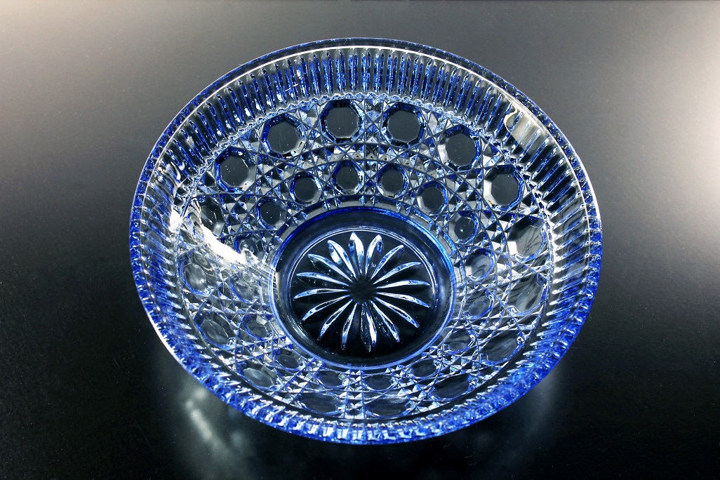 Blue Serving Bowl, Federal Glass, Windsor Blue Pattern, Button and Cane ...