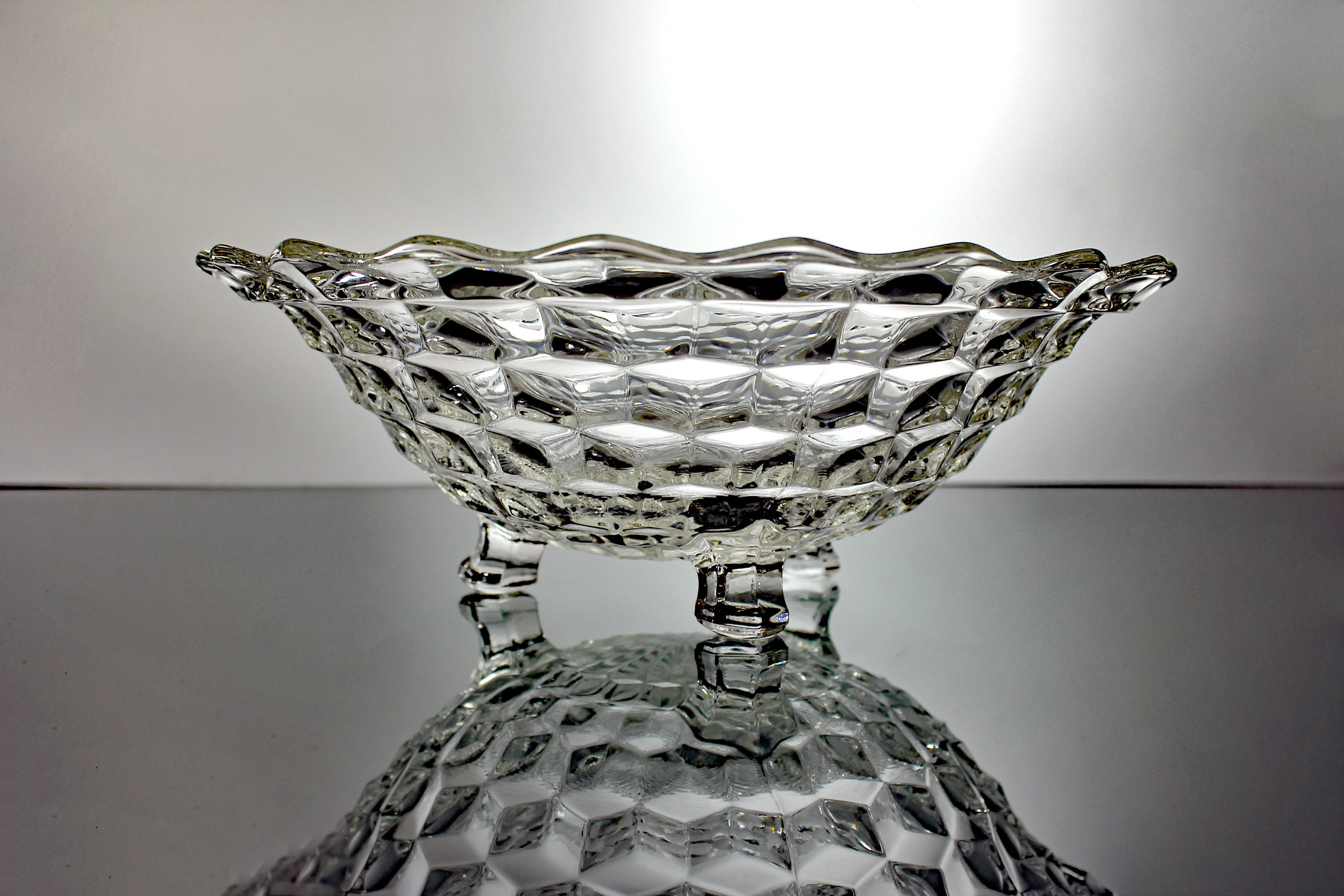 Three Toed Bowl, Fostoria, American, Cubed, Clear Glass, Tableware ...
