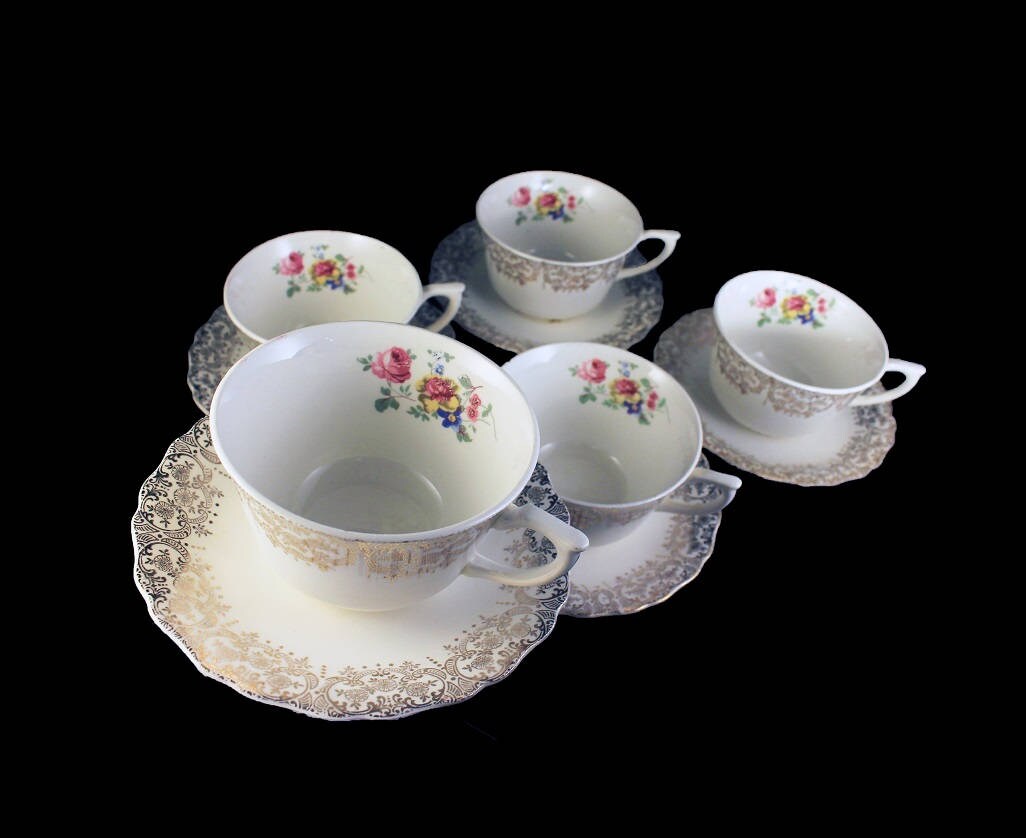 Cups and Saucers, Canonsburg Pottery Company, Set of 5, Warranted 22 ...