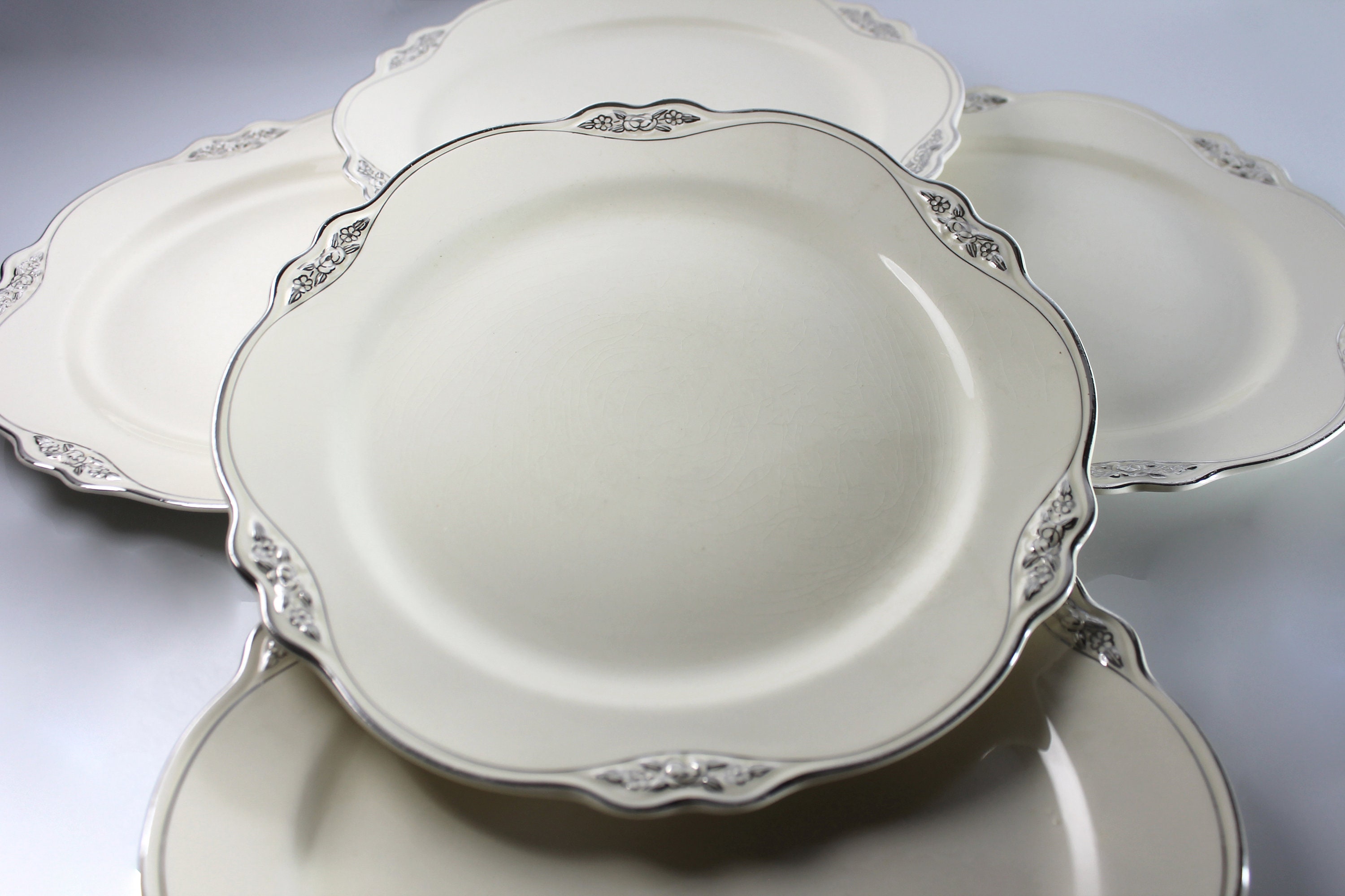 Luncheon Plates, Homer Laughlin, Silver Rose-Patrician, Platinum ...