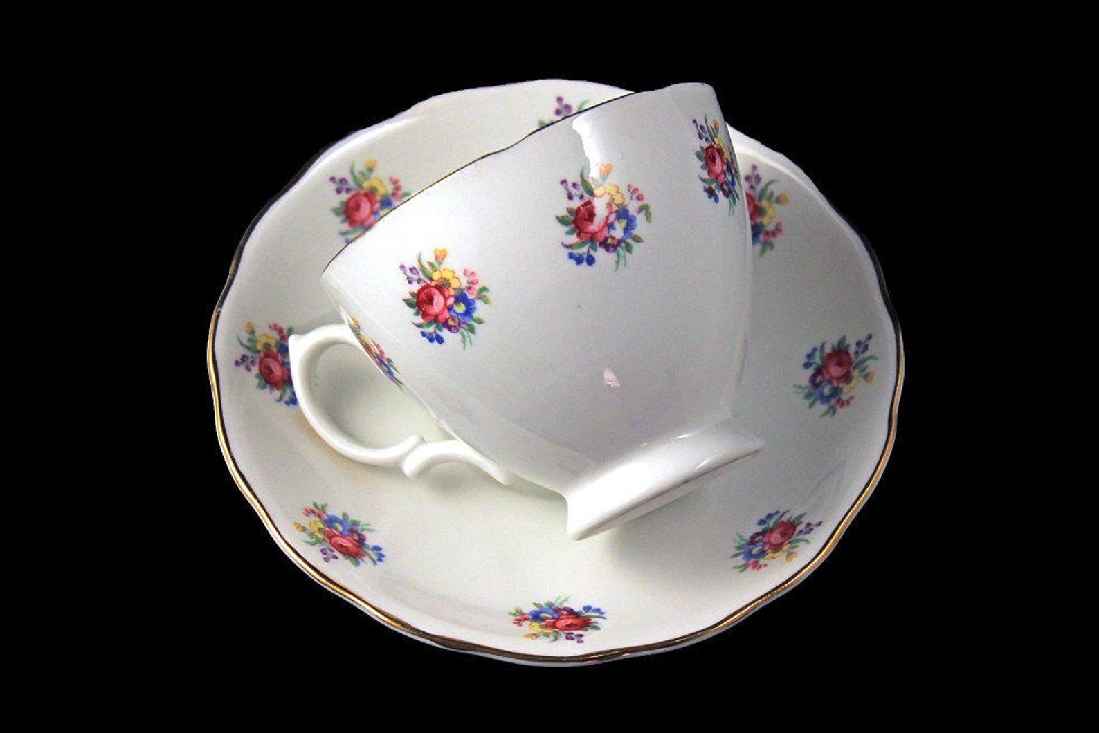 Teacup and Saucer Crown Essex Bone China Rose Pattern Gold - Etsy