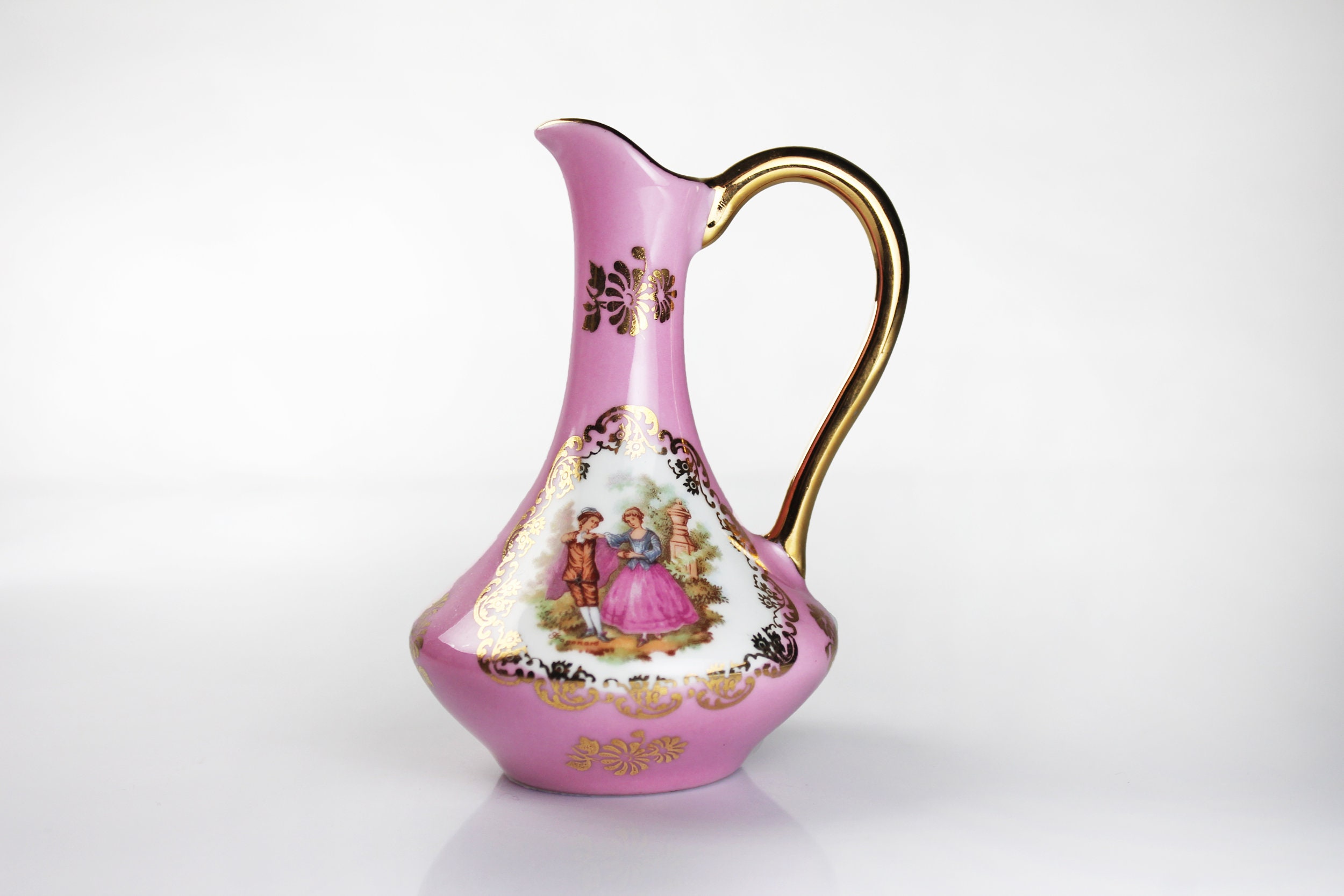 Miniature Portrait Pitcher, Bardet Limoges France, Porcelain, Gold ...