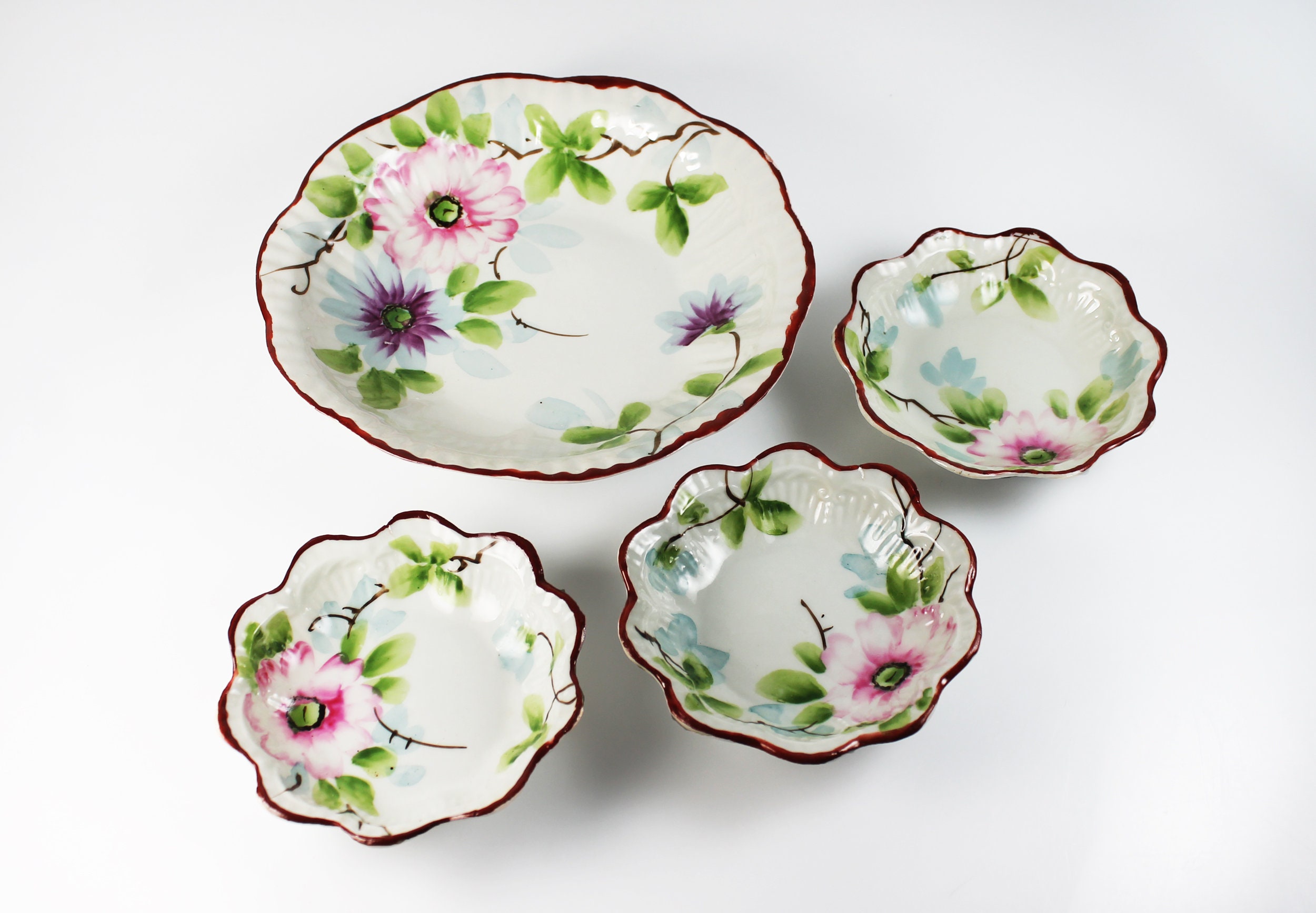 Berry Bowl Set, BiBi Japan, Hand Painted, Embossed, 4 Piece Set, Fruit ...