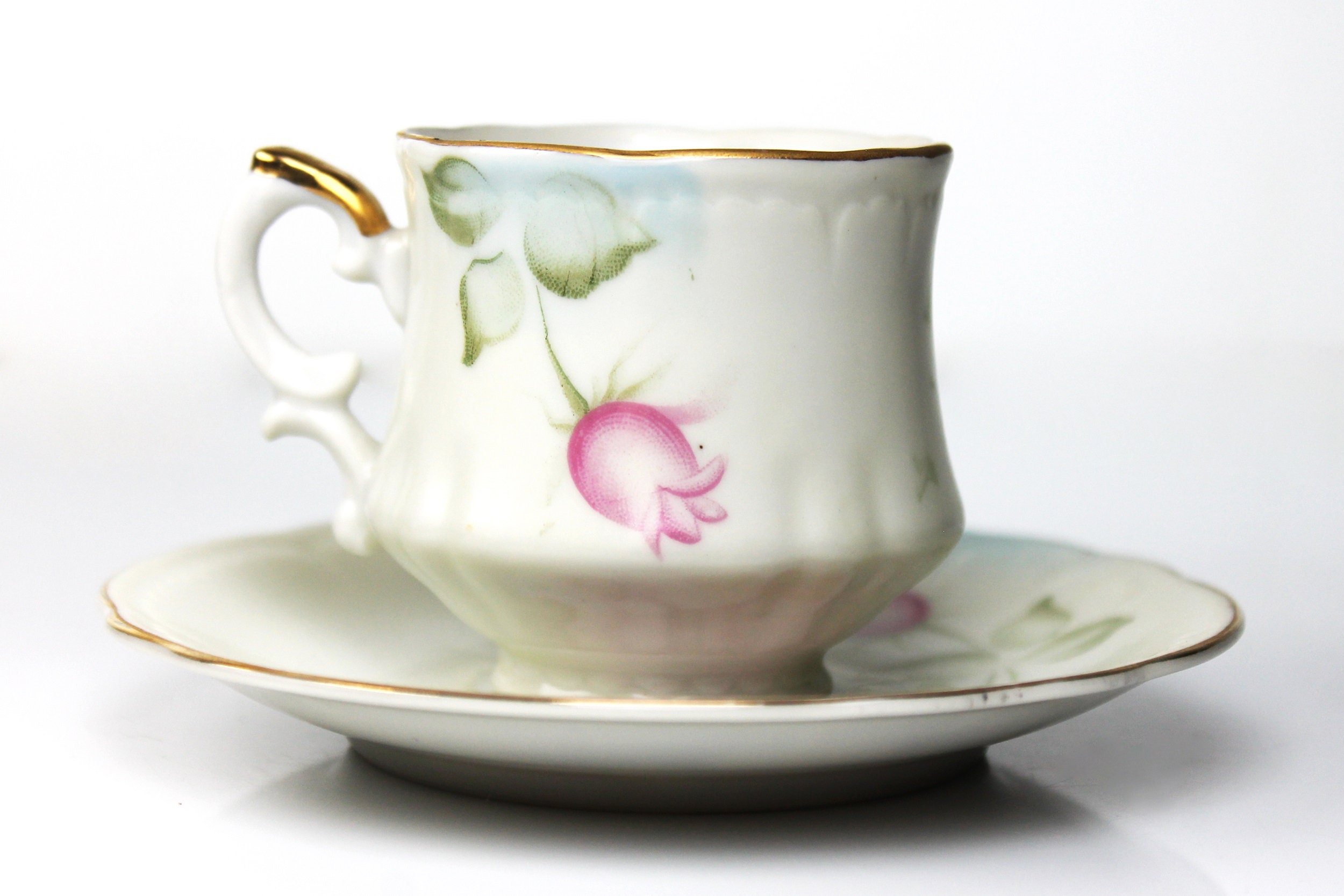 Demitasse Cup and Saucer, Lefton, Teacup, Magnolia, Matte Finish, Made ...