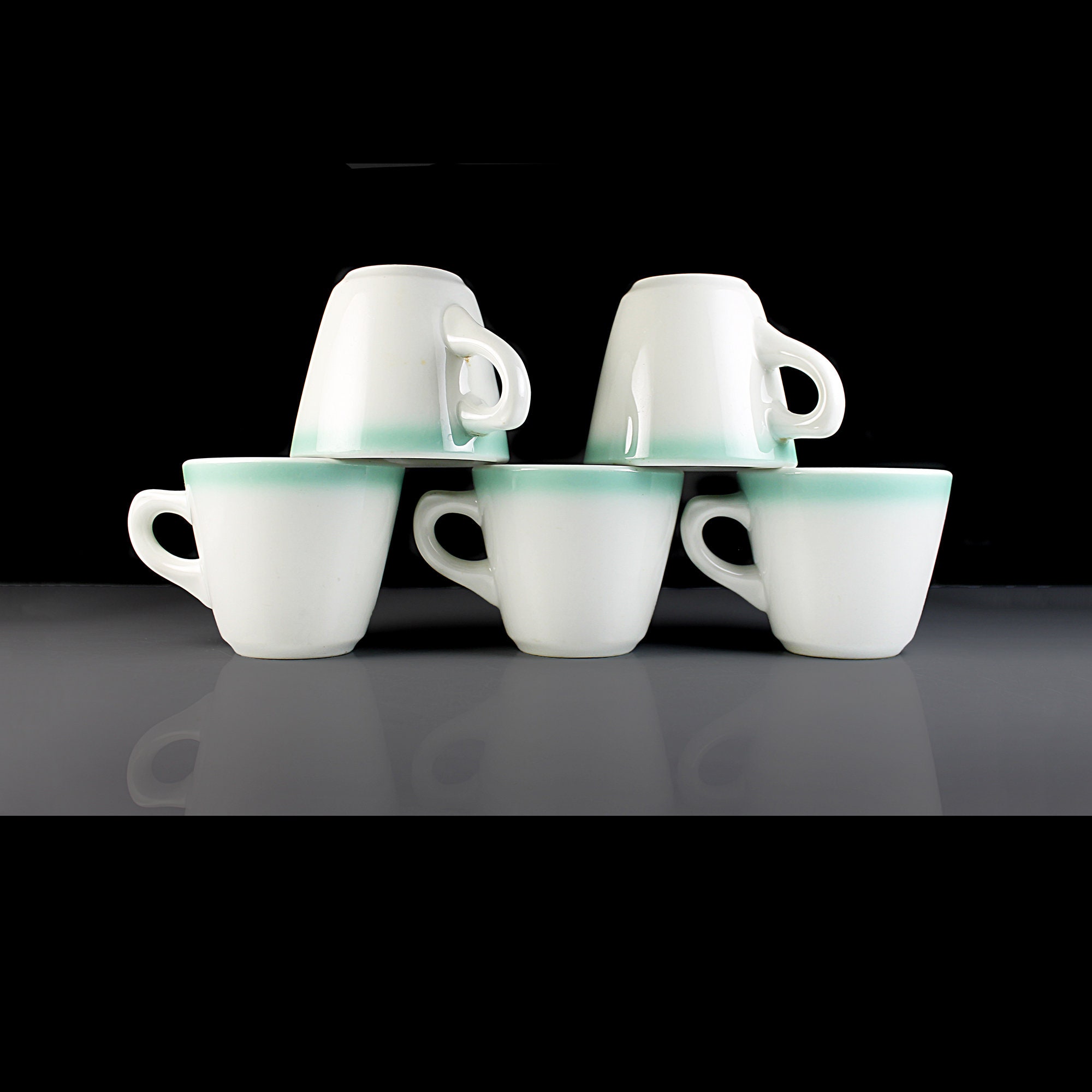 Mugs, Shenango China, Green Edge, Restaurant Grade, Set of 5, Kitchen ...