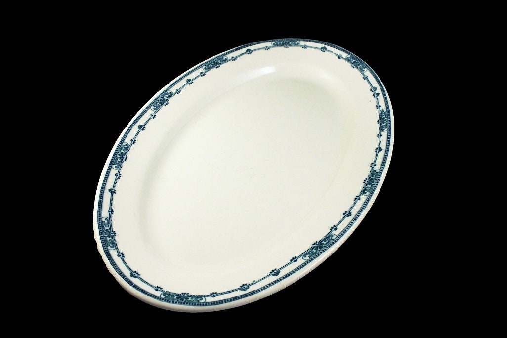 Platter, Jackson China, Oval, Blue Scroll, 13 Inch, Restaurant Grade ...