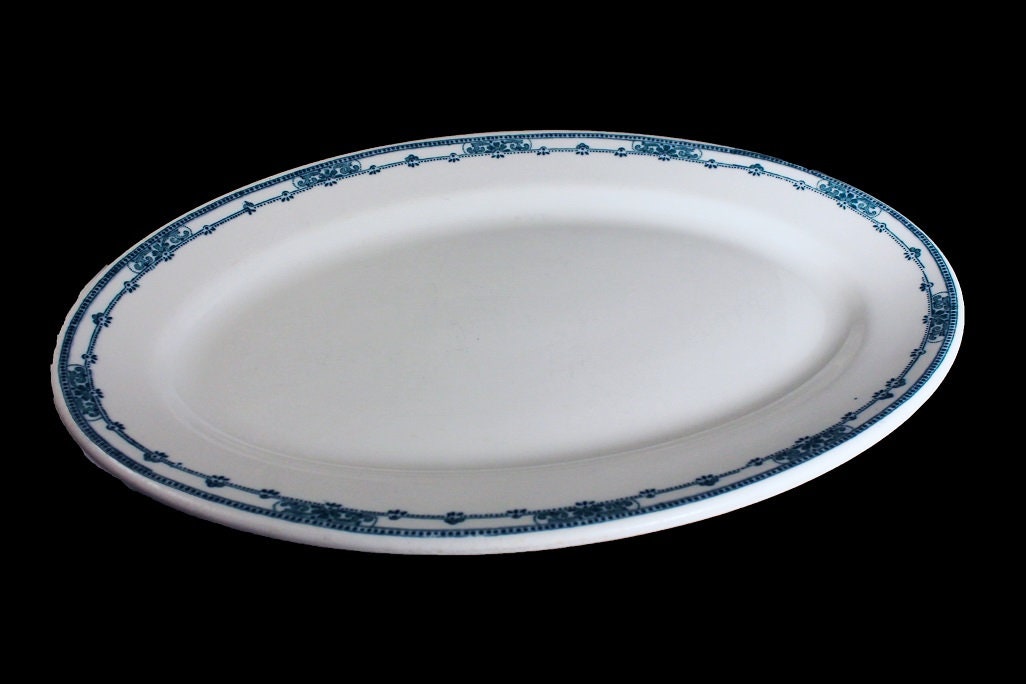 Platter, Jackson China, Oval, Blue Scroll, 13 Inch, Restaurant Grade ...