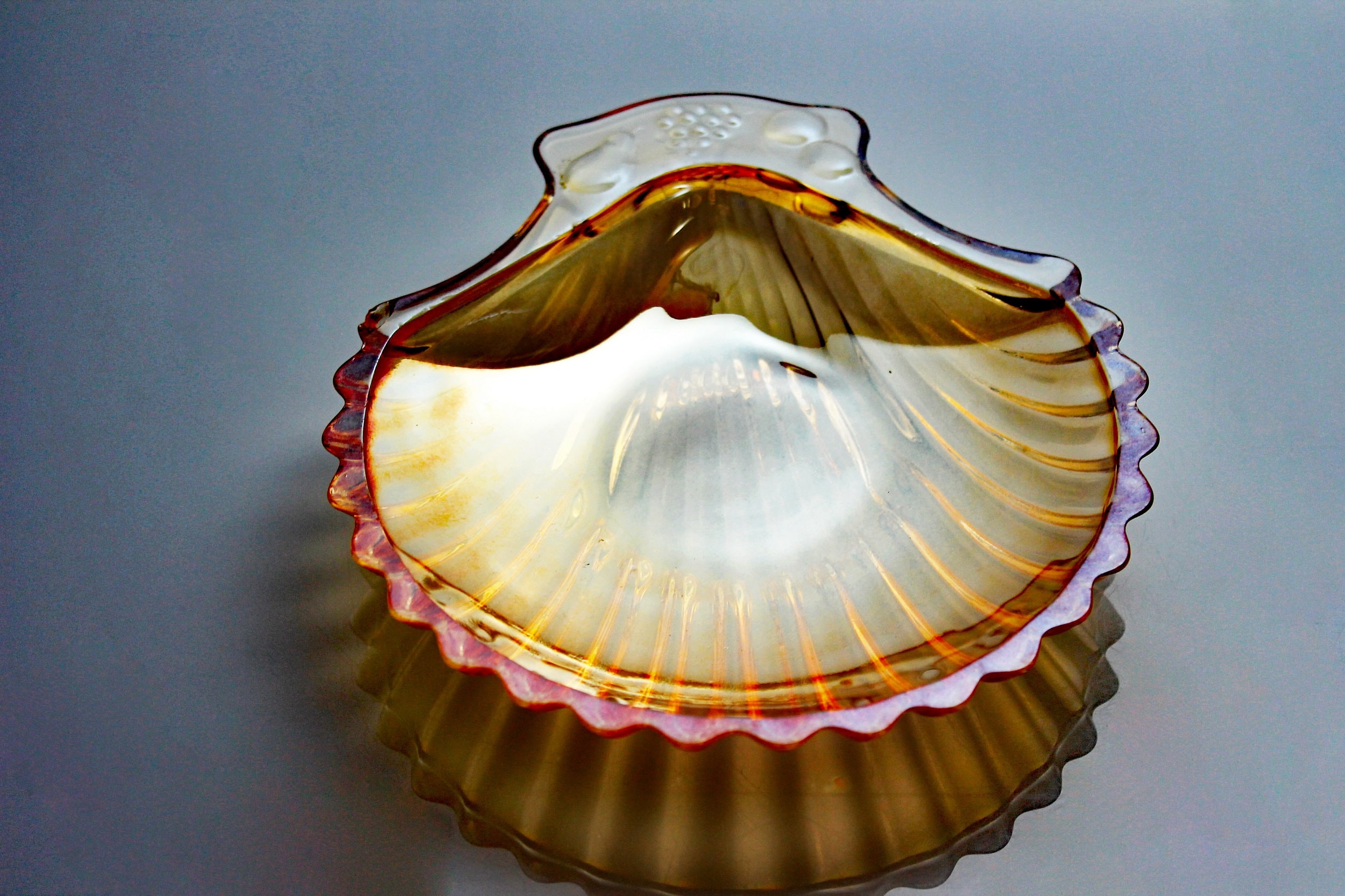 Shell Dish Iridescent Marigold, Carnival Glass, Trinket Bowl, Amber ...