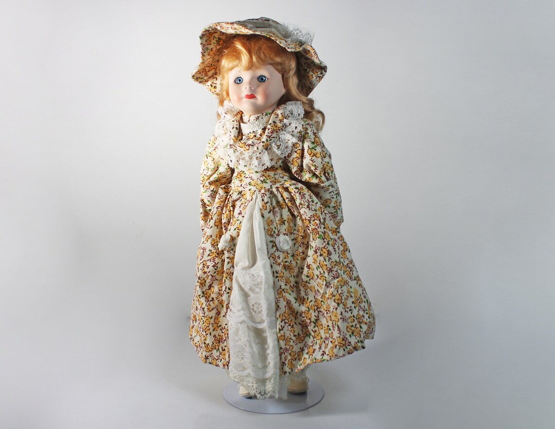 Collectible Porcelain Doll Prairie Floral Dress Blonde Doll - Etsy