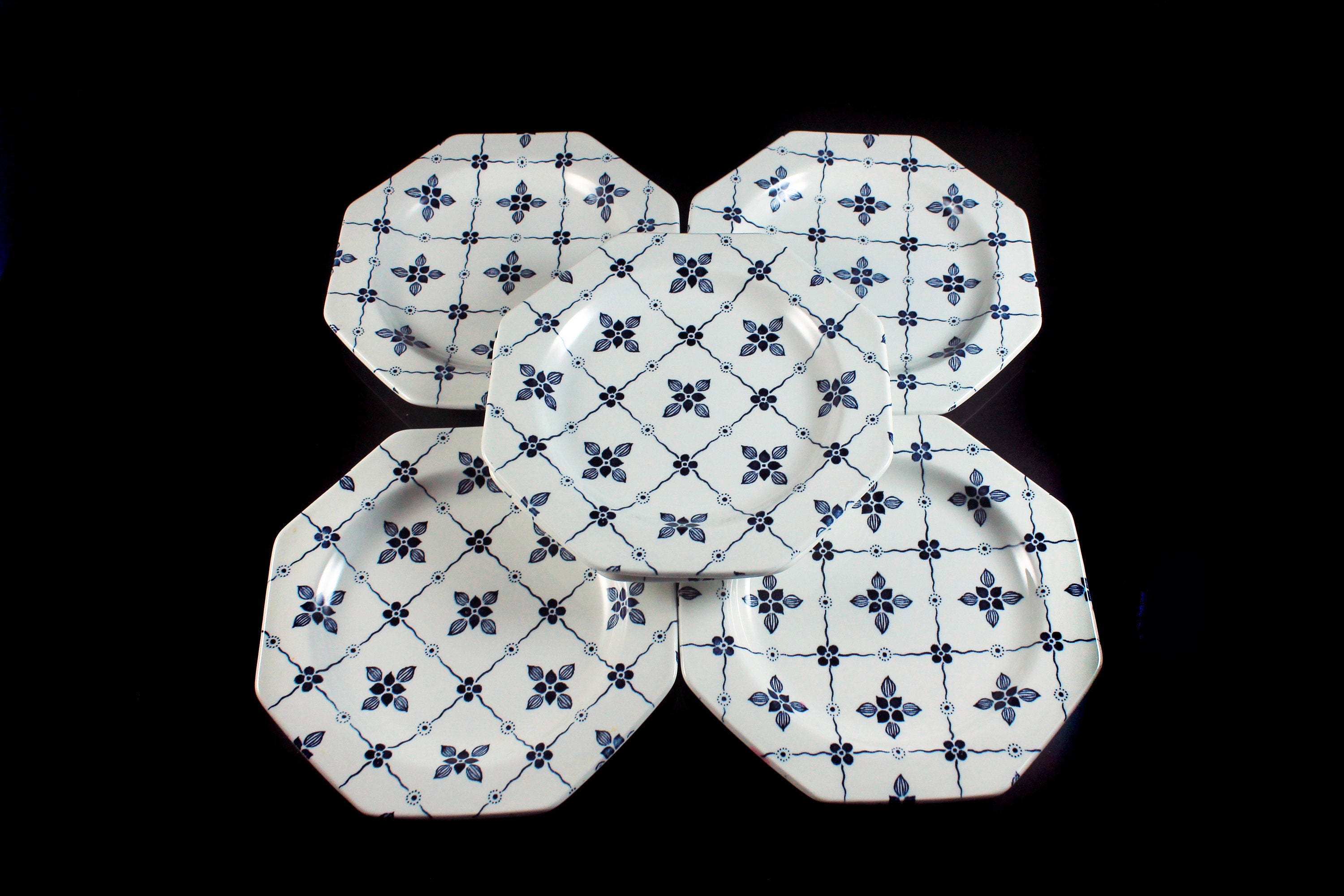 Dessert Plates, J & G Meakin, Homespun, Ironstone, Blue Floral and ...