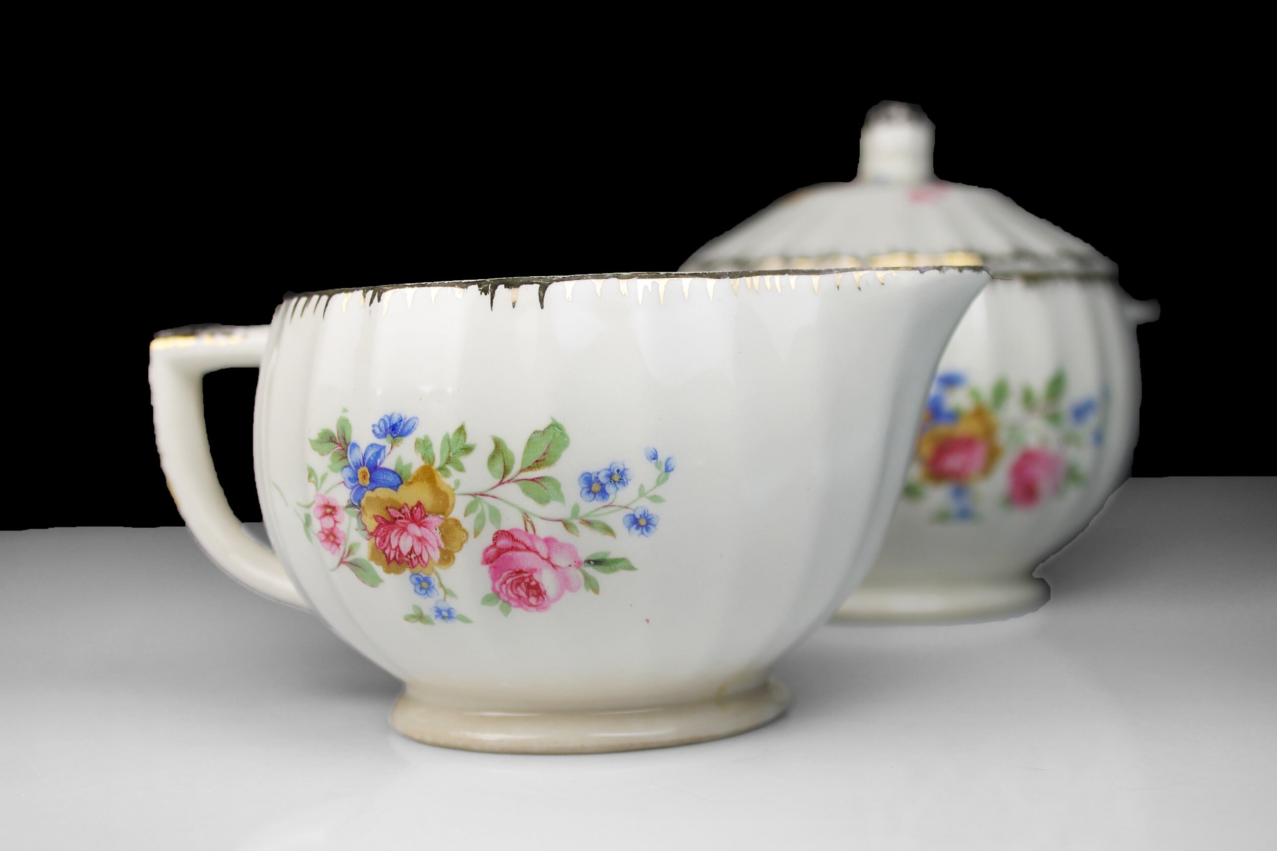 Sugar Bowl and Creamer, Limoges American, English Rose, Floral Pattern ...