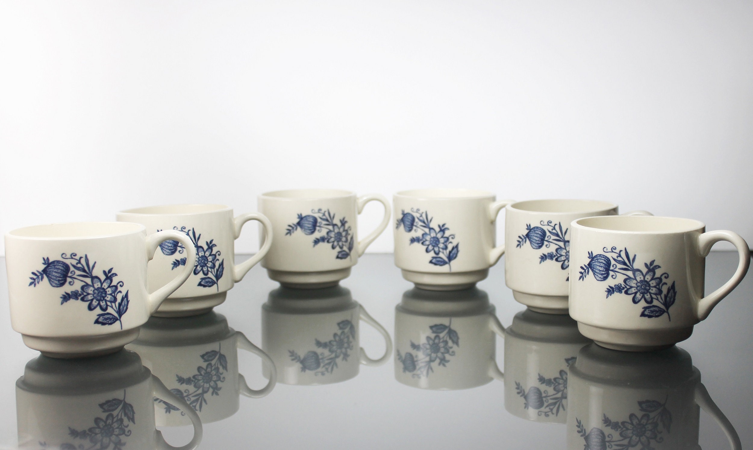 Coffee Cups Scio Pottery, Blue Onion, Mugs, Set of 6, Blue and White ...
