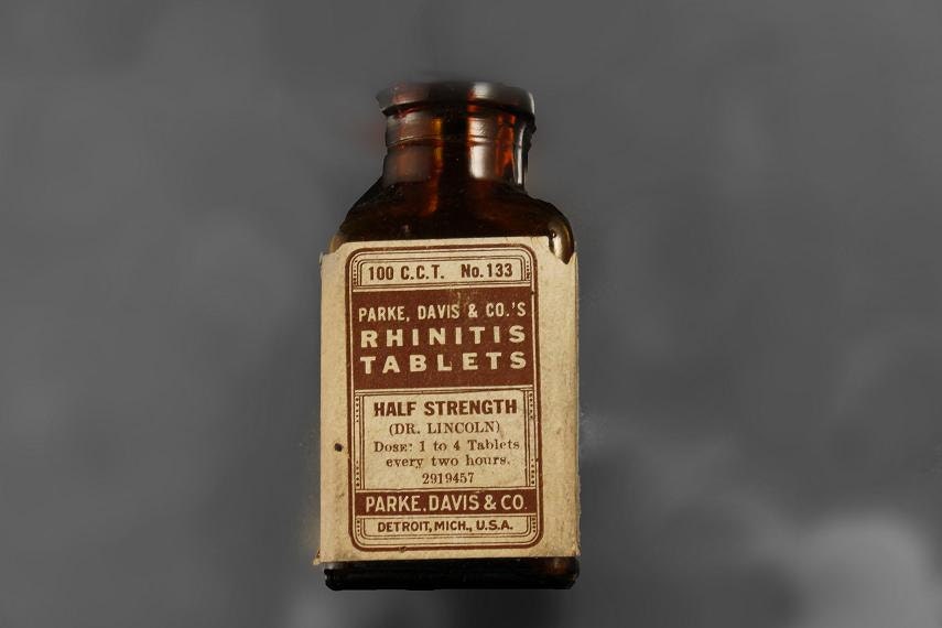 Brown Bottle, Park Davis, Rhinitis Tablets
