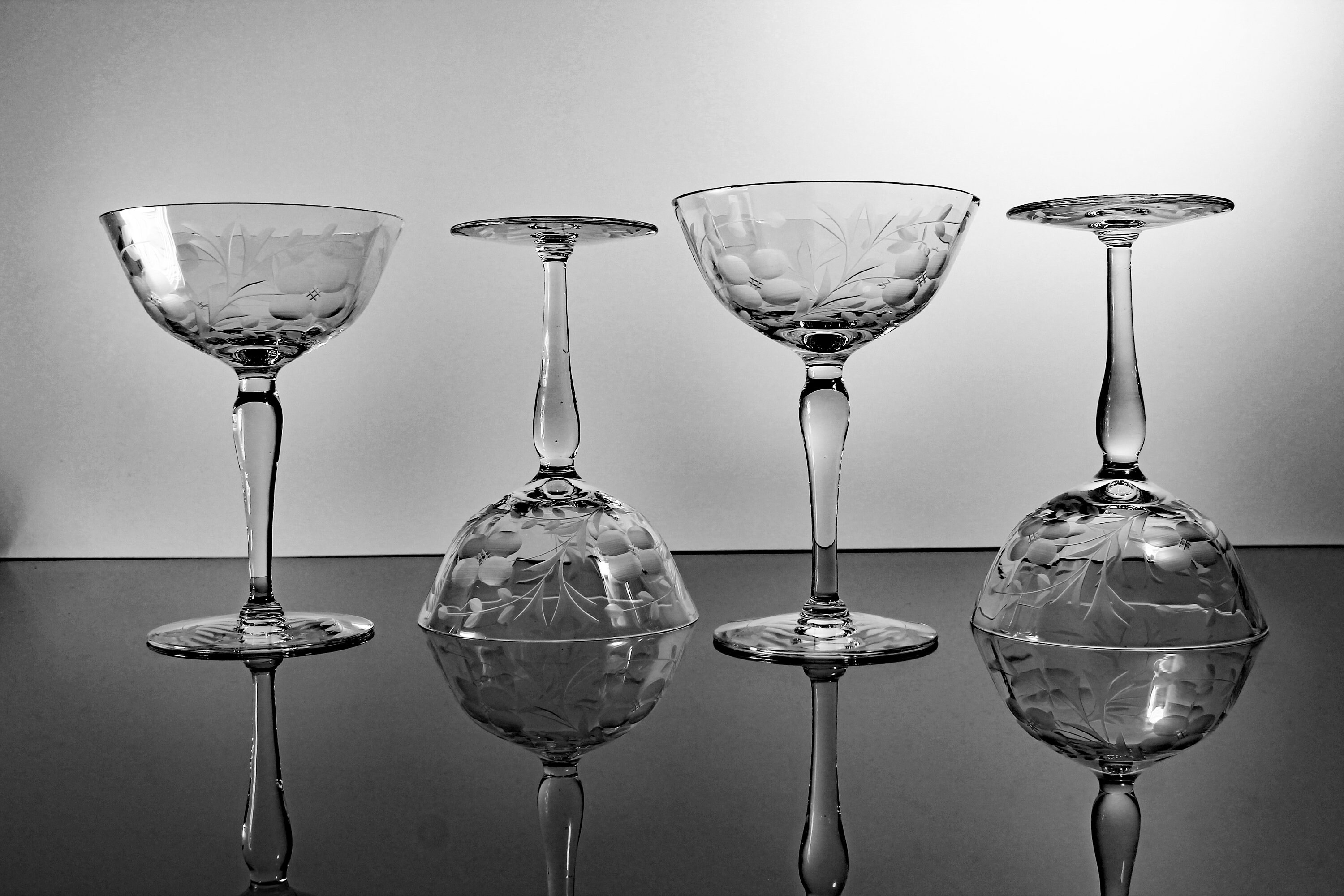 Wheel Cut Champagne Glasses, Wine Glasses, Coupe, Optic, Floral and ...
