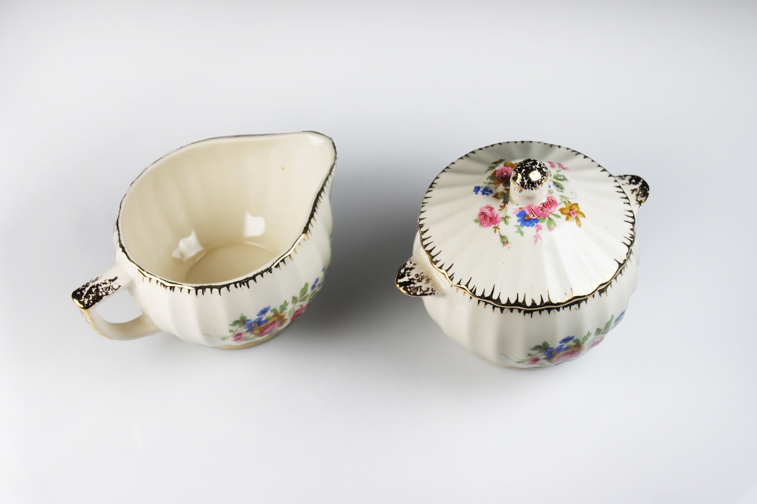 Sugar Bowl and Creamer, Limoges American, English Rose, Floral Pattern ...