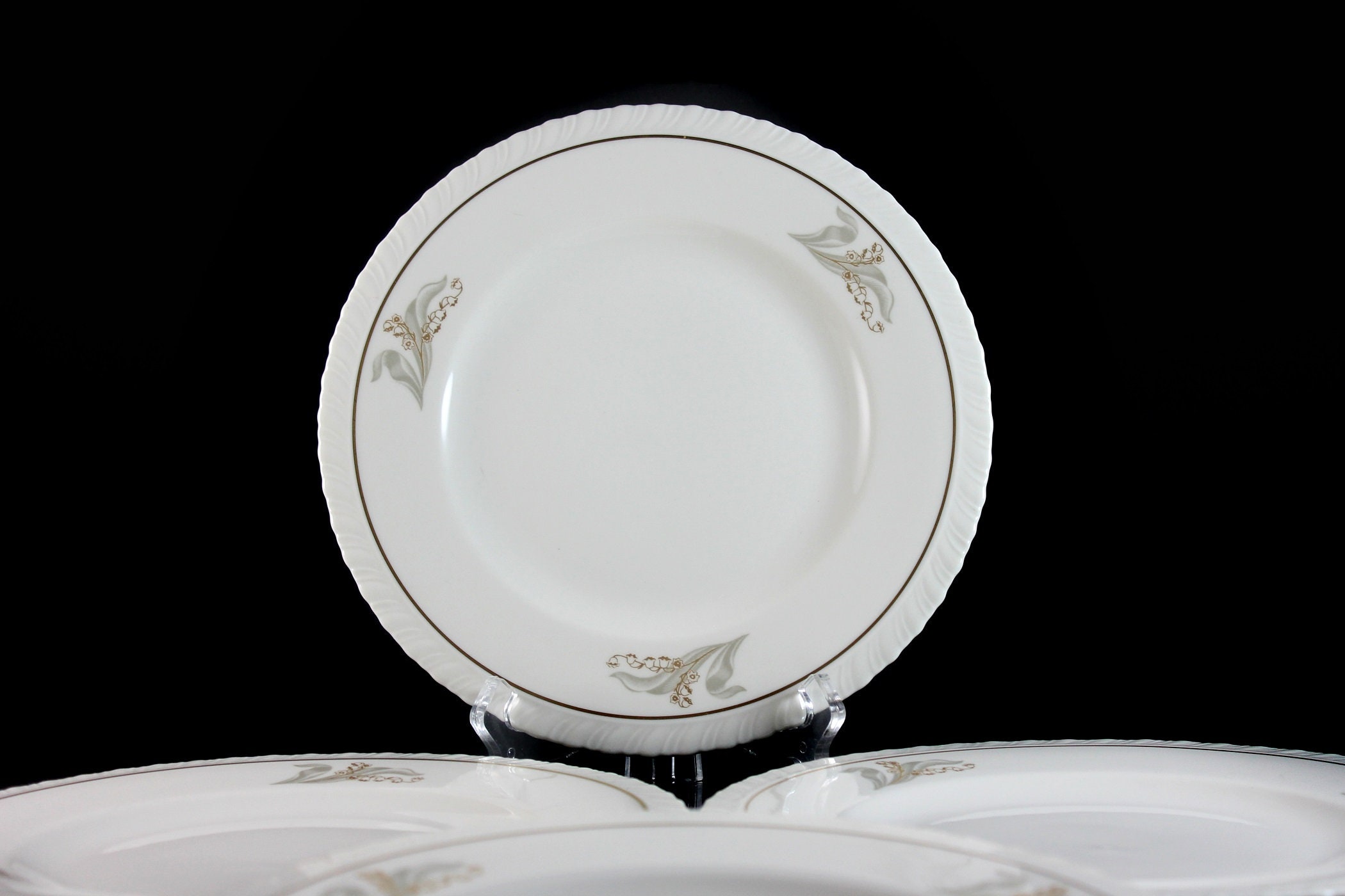 Salad Plates, Hanover Fine China, Enchantment, Lily of the Valley, Set of 4
