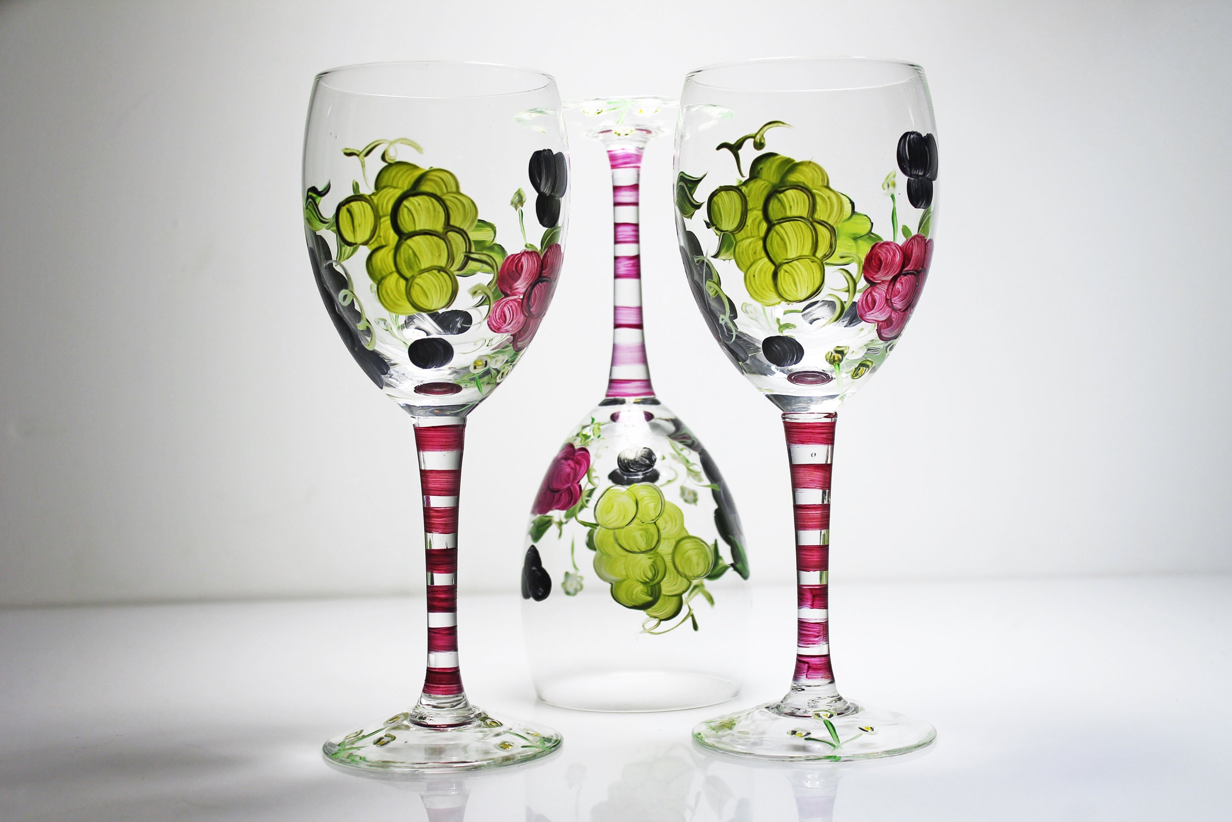 Hand Painted Wine Glasses, Home Essentials Vintage, Set of 3, Barware ...
