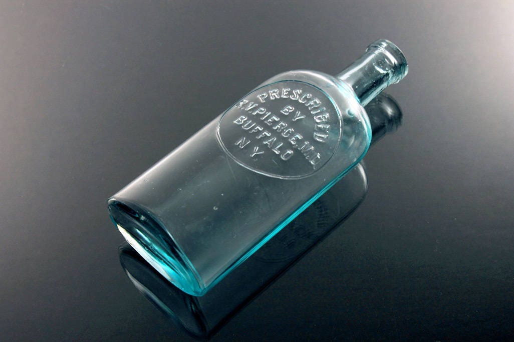 Antique Bottle, R V. Pierce. MD, Buffalo NY, Circa 1890's, Aqua, Tooled Finished Top, Embossed ...