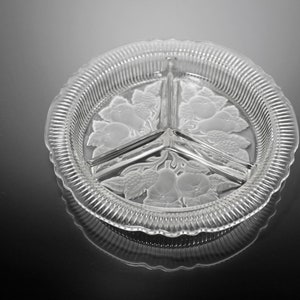 Three Section Divided Bowl, Imperial Glass, Intaglio Fruit, Frosted ...