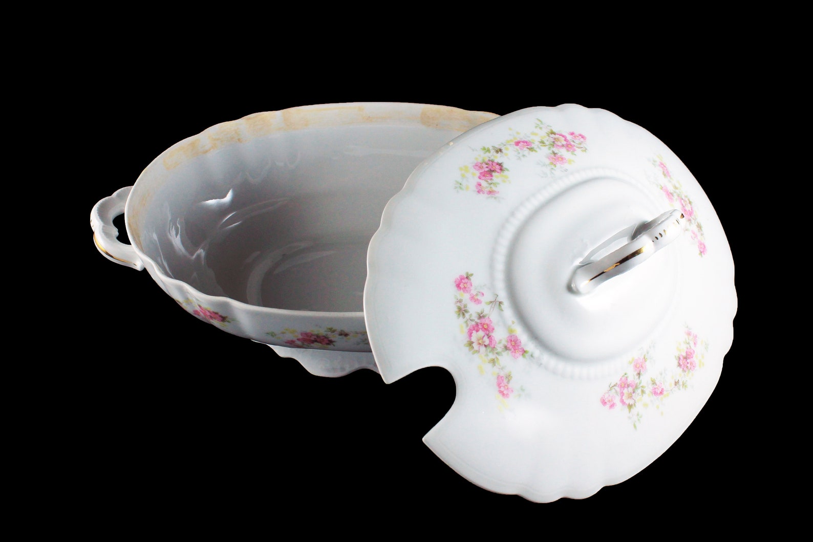 Covered Vegetable Bowl Made in Austria Pink Floral Pattern - Etsy