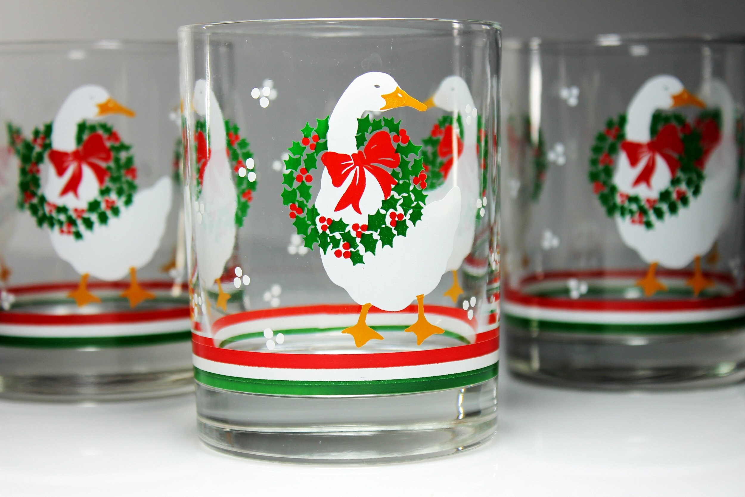 Christmas Rock Glasses, Country Geese, Cocktail Glasses, Set of 3 ...