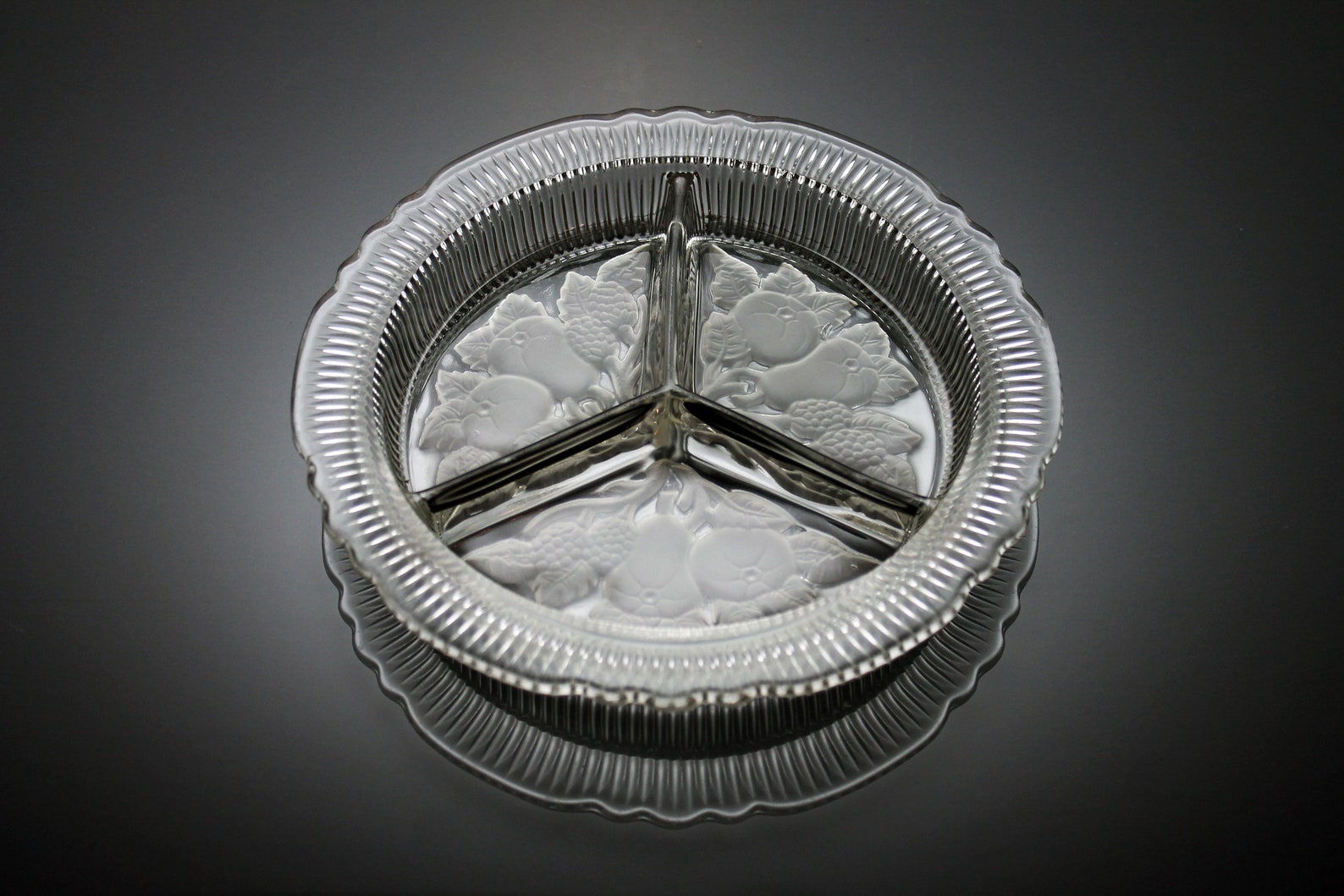 Three Section Divided Bowl Imperial Glass Intaglio Fruit | Etsy