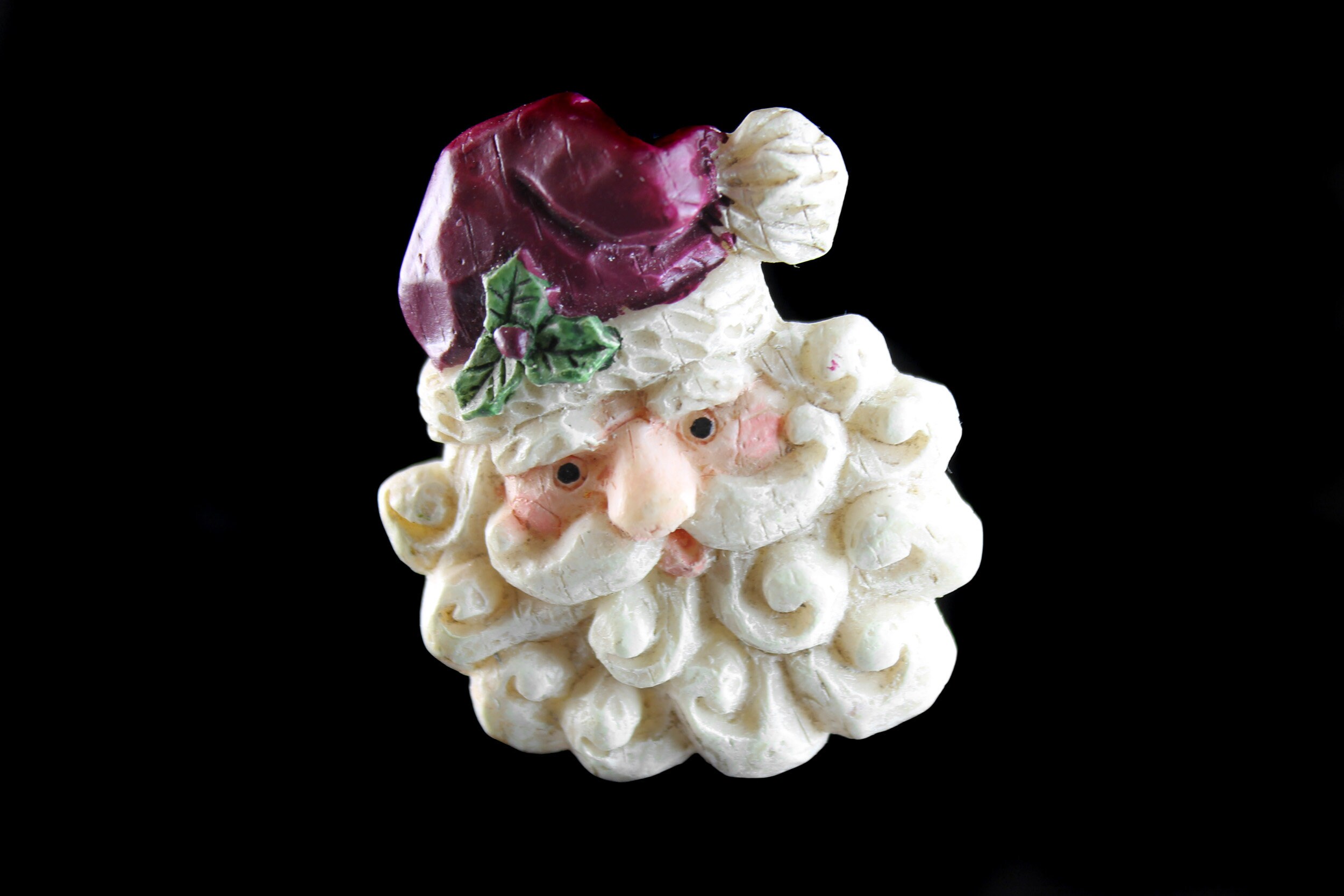 Santa Face Pin, Santa Claus Head Brooch, Push Back Pin, Carved Resin ...