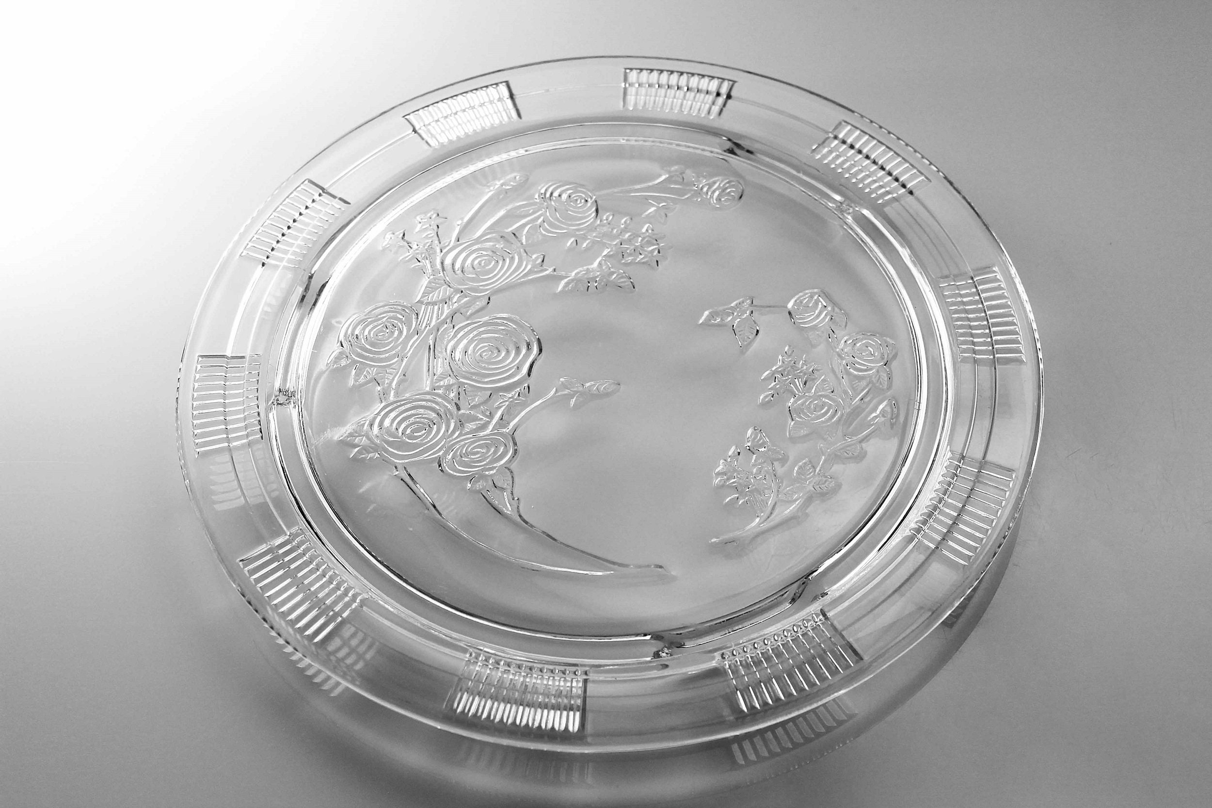 Footed Cake Plate, Federal Glass, Sharon Pattern, Rose Design ...