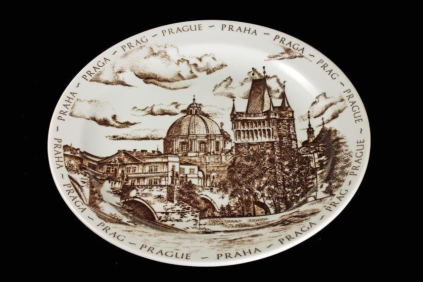 Prague Souvenir Plate, Made in Czechoslovakia, Brown and White ...