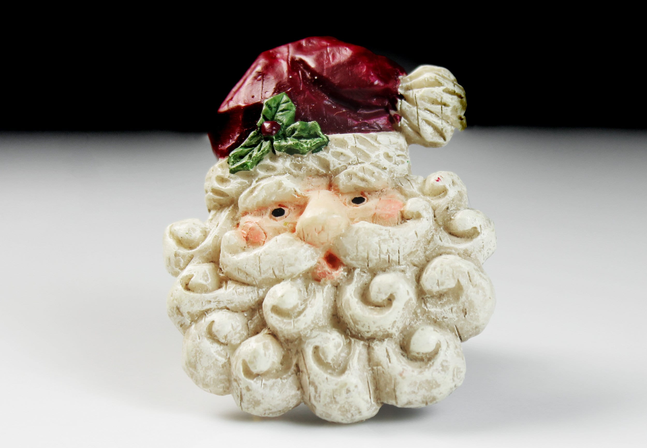 Santa Face Pin, Santa Claus Head Brooch, Push Back Pin, Carved Resin ...