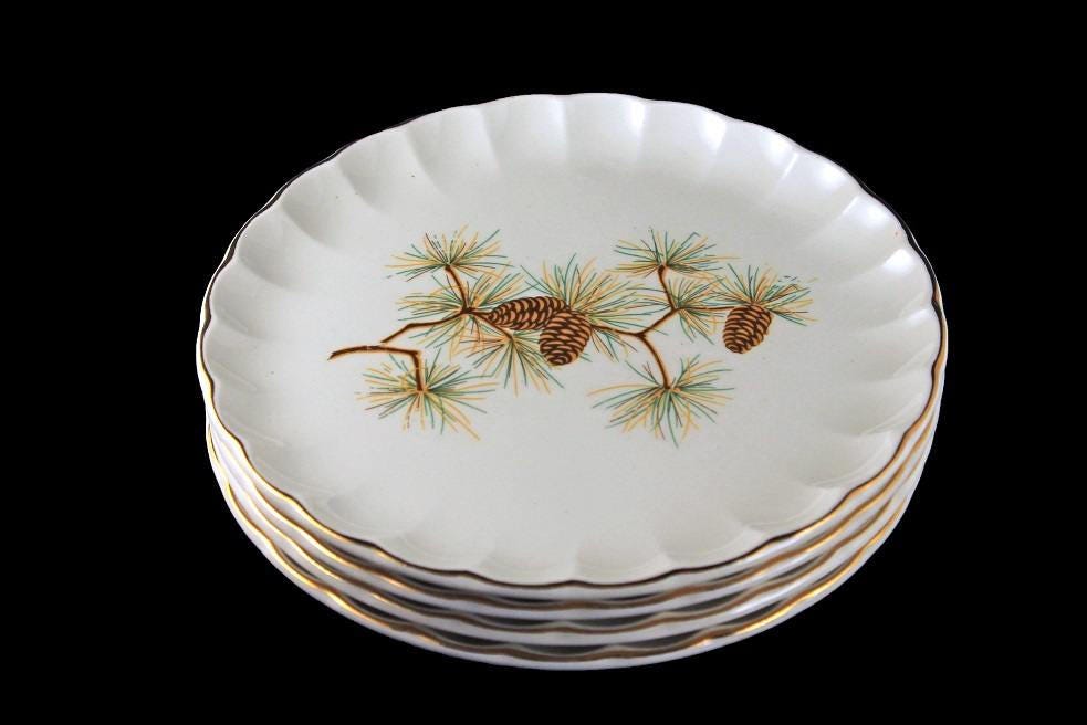 Bread and Butter Plates, W S George, Pine Cone Pattern, Bolero Shape ...