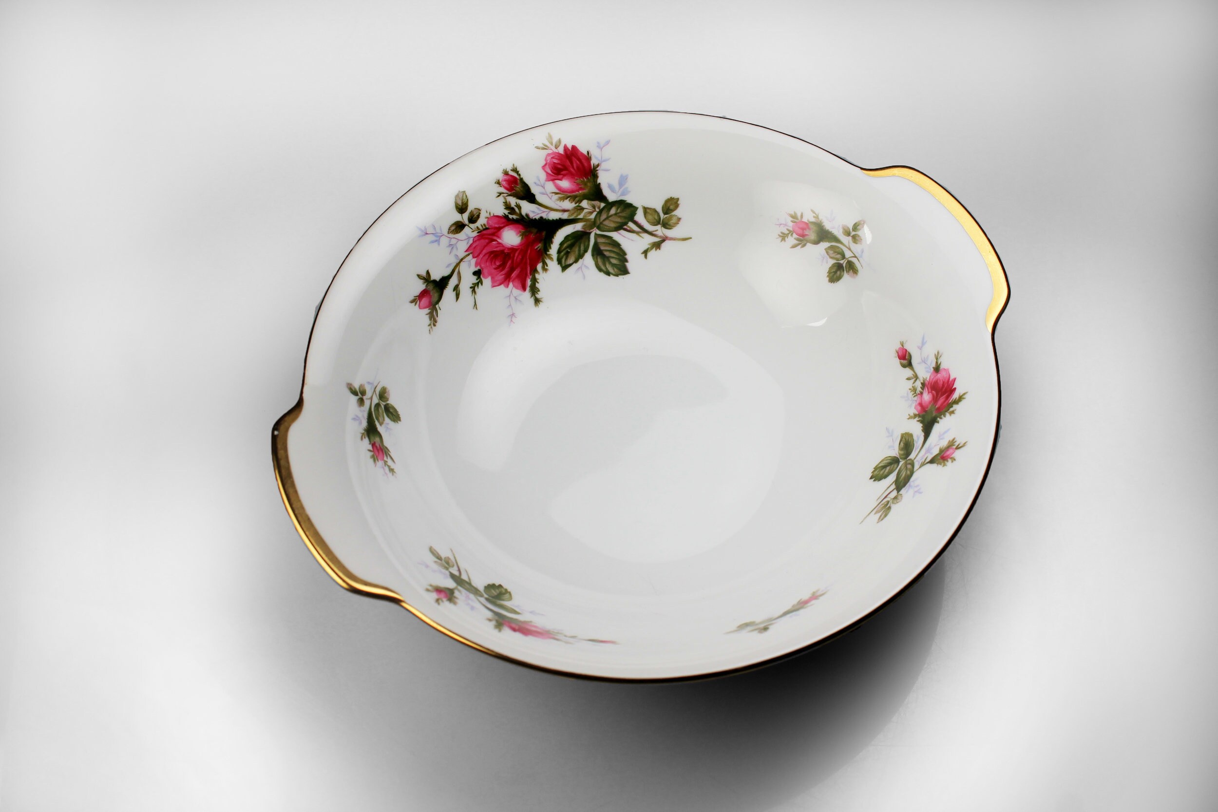 Round Handled Vegetable Bowl, Sango Japan, Moss Rose, Red Floral ...