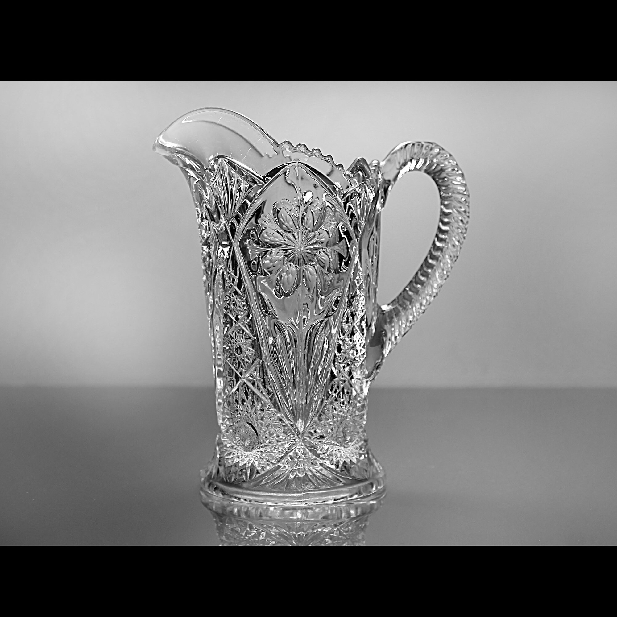 Antique Eapg Pitcher Imperial Glass Co La Rochelle Flower And Hobstar 16 Ounce