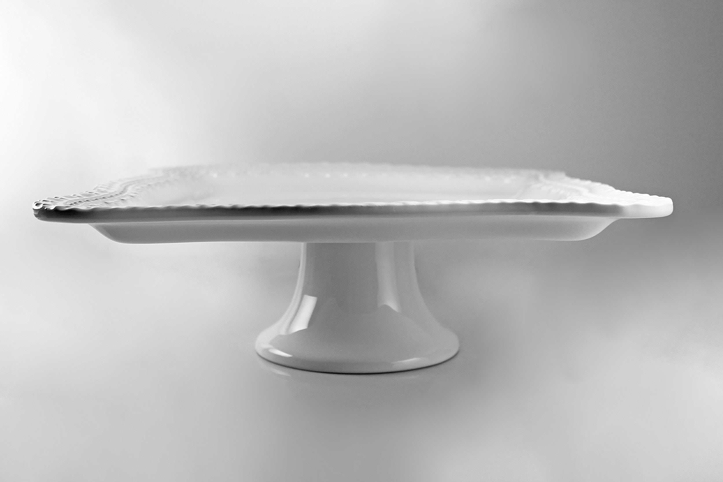 White Pedestal Cake Stand, Ceriart S. A. Portugal, Square, Embossed ...