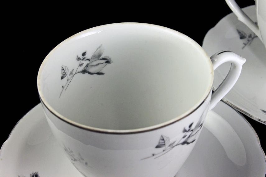 Teacups and Saucers, Cmielow Poland, Set of 2, Black and Gray Roses ...