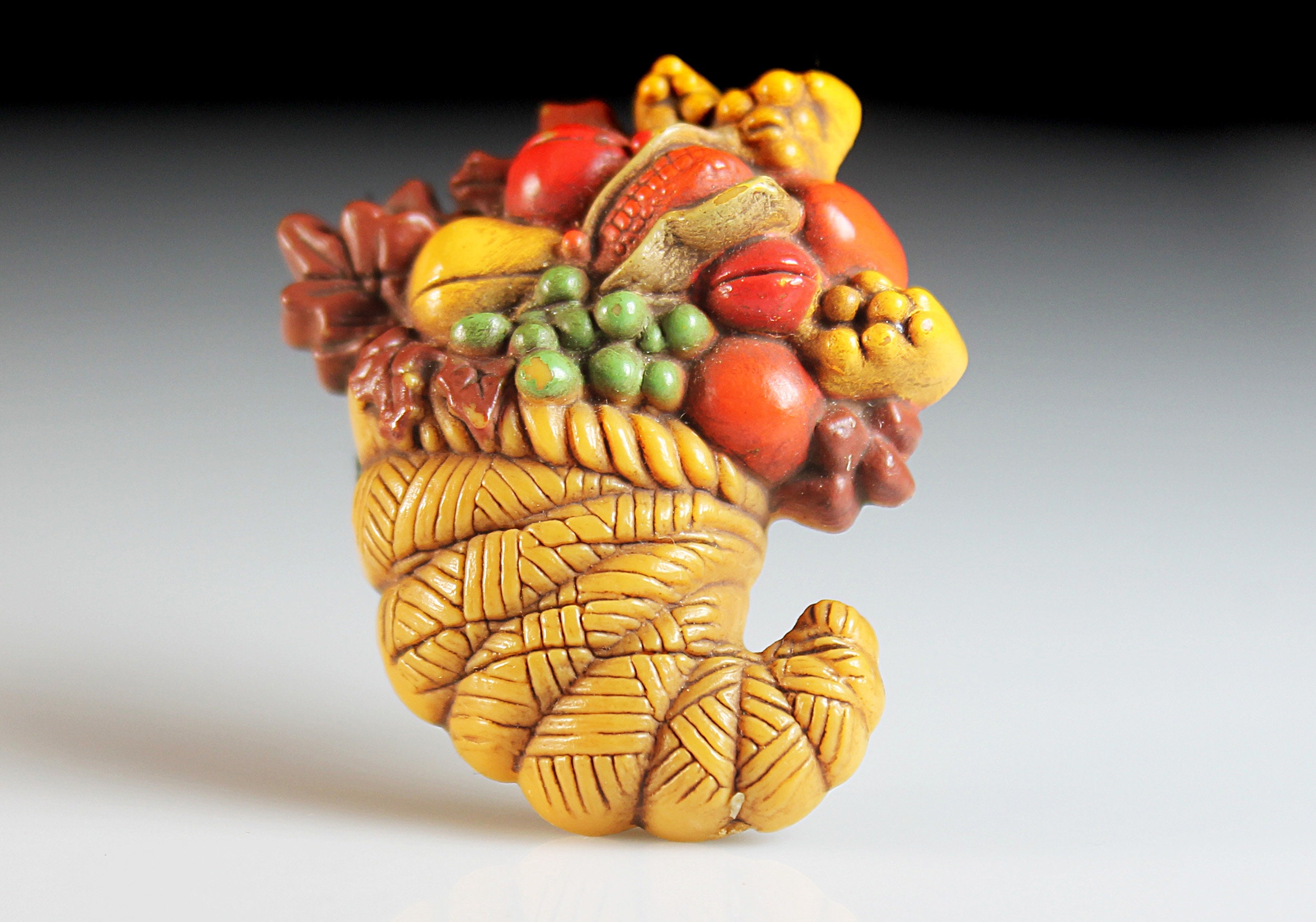 Hallmark Cornucopia Pin, Thanksgiving, Autumn, Lapel Pin, Fall Jewelry