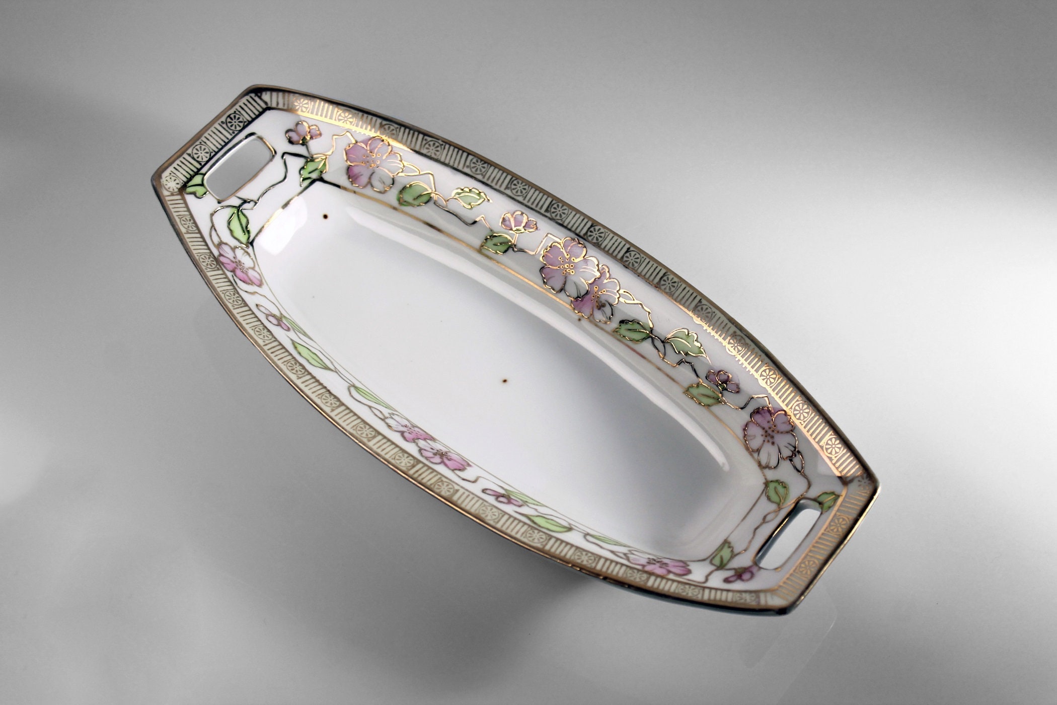 Antique Porcelain Nippon Bowl, Maruki, Rectangular, Hand Painted, Pink ...