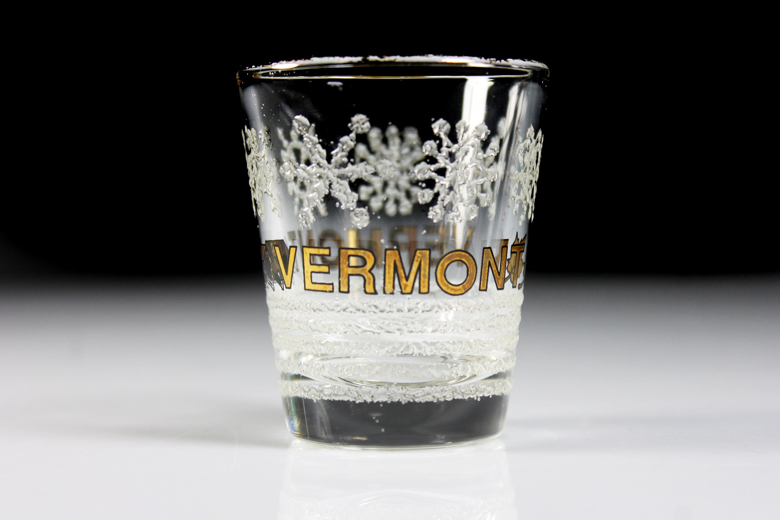 Souvenir Shot Glass, Vermont, Embossed Snowflakes, Clear Glass, Pryo ...